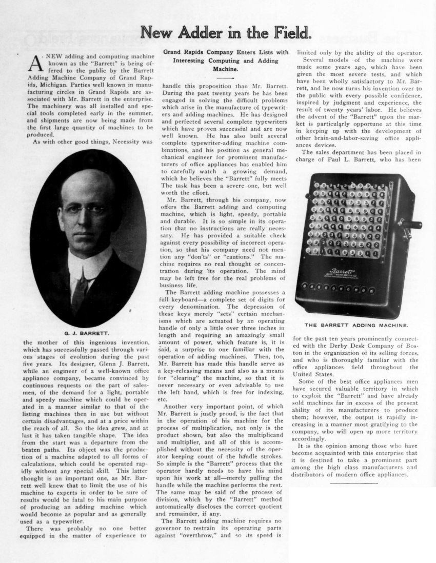 Barrett Adding Machine - Jaap's Mechanical Calculators Page